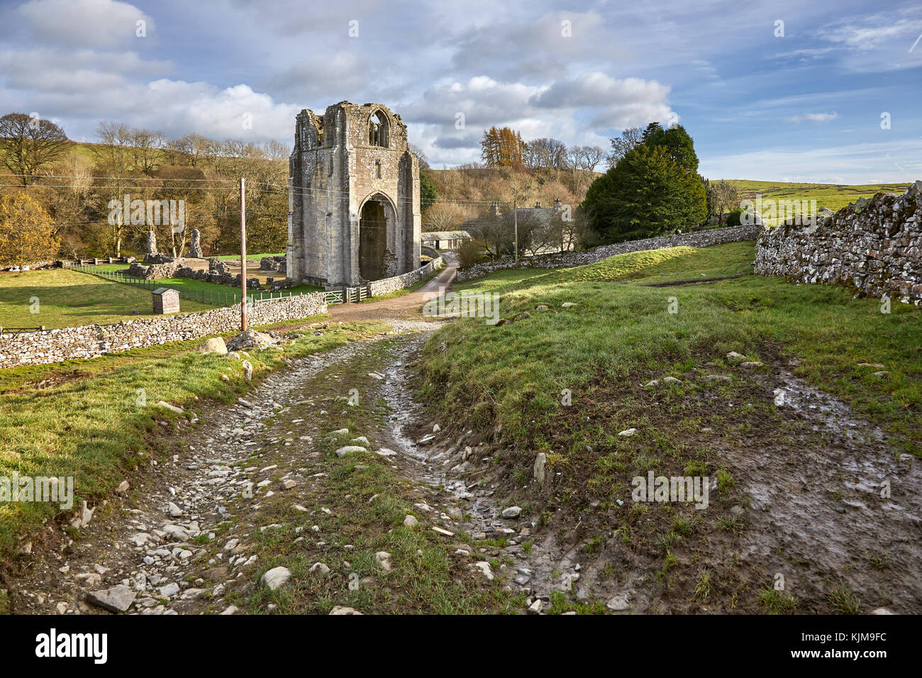 Approach to West tower of English Heritage's Shap Abbey, Cumbria. With ...