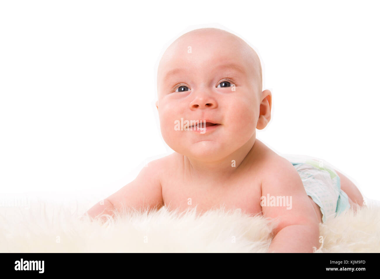 Smiling Baby looking up isolated on white Stock Photo - Alamy