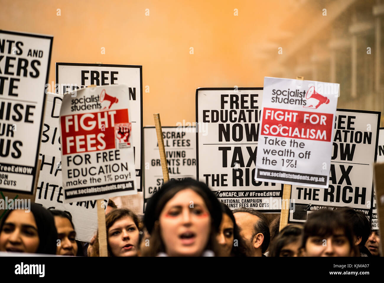 Students waving placards at the protest demo for the Campaign Against ...