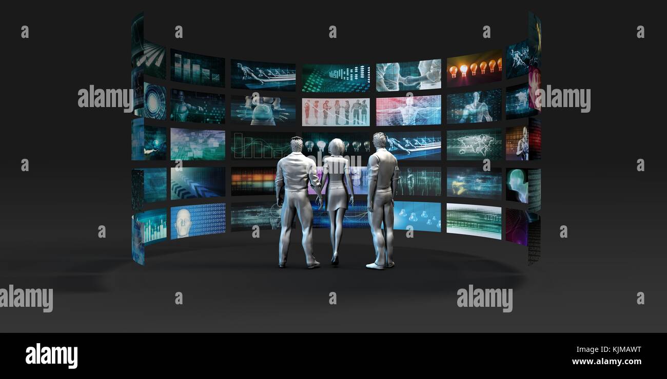 Video Wall Abstract with Business People Watching Stock Photo - Alamy