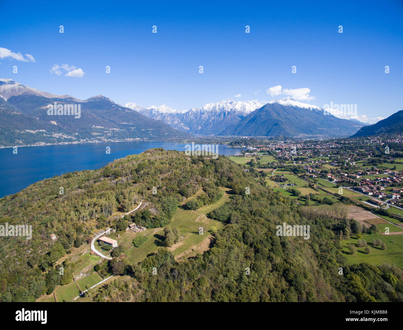Panoramic view - Village of Colico in Valtellina and Como lake Stock ...