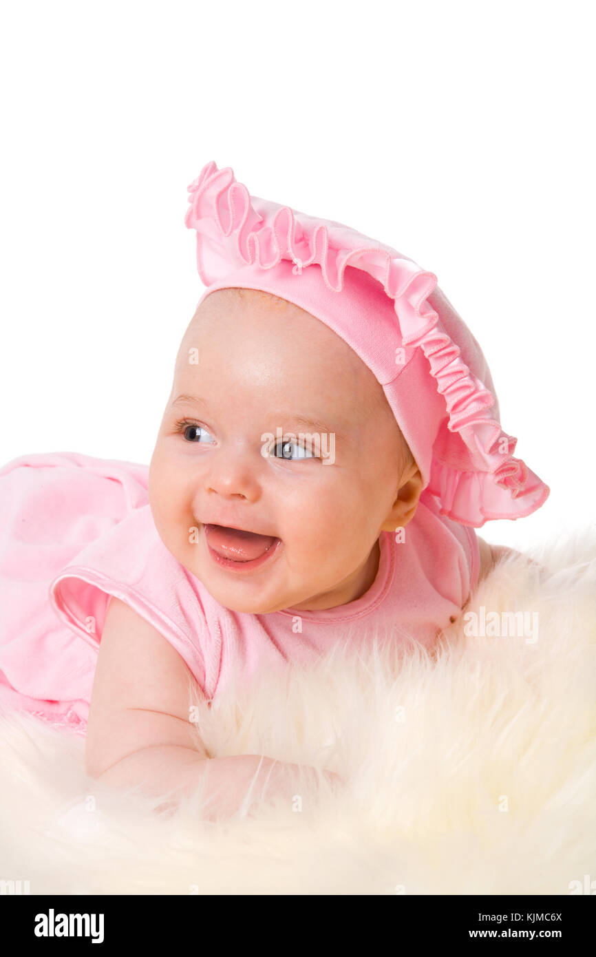 Happy baby wearing hat isolated on white Stock Photo - Alamy