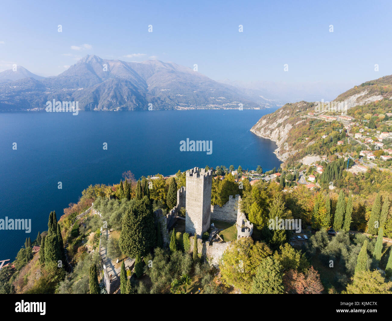 Castle of Vezio, aerial view Stock Photo - Alamy