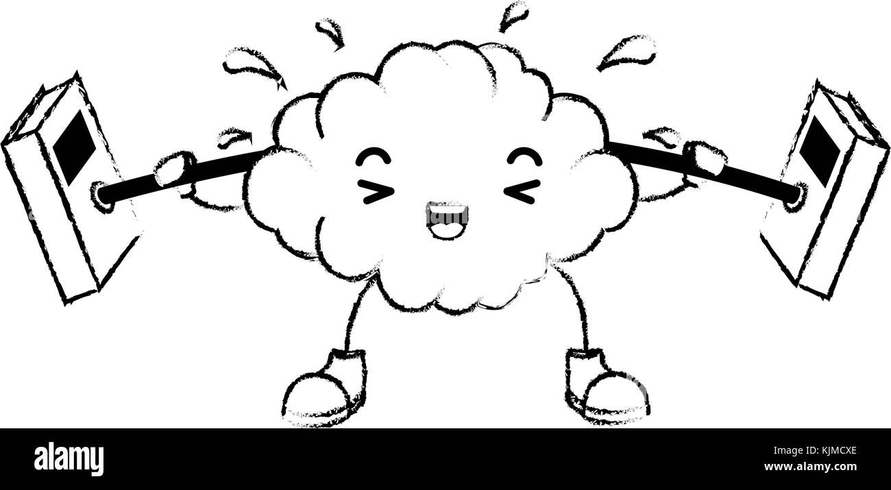brain with weight lifting kawaii character vector illustration design ...
