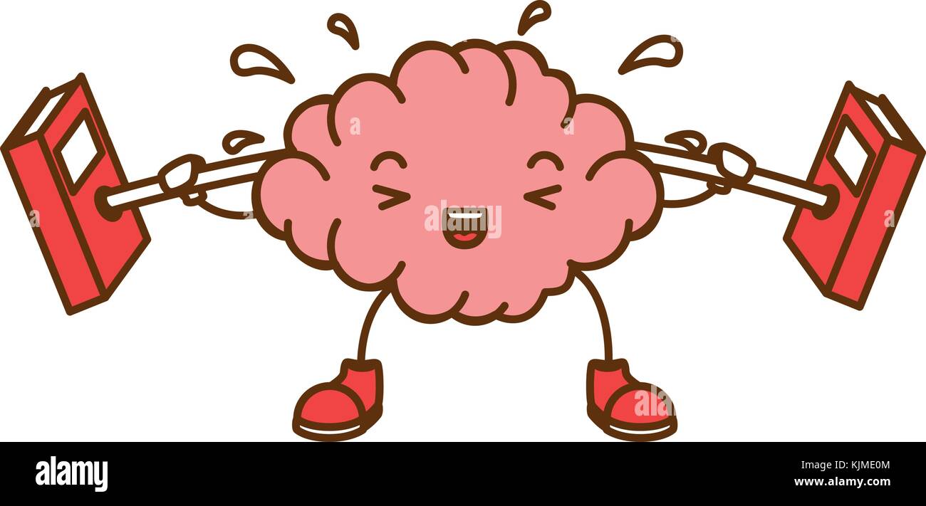 brain with weight lifting kawaii character vector illustration design ...