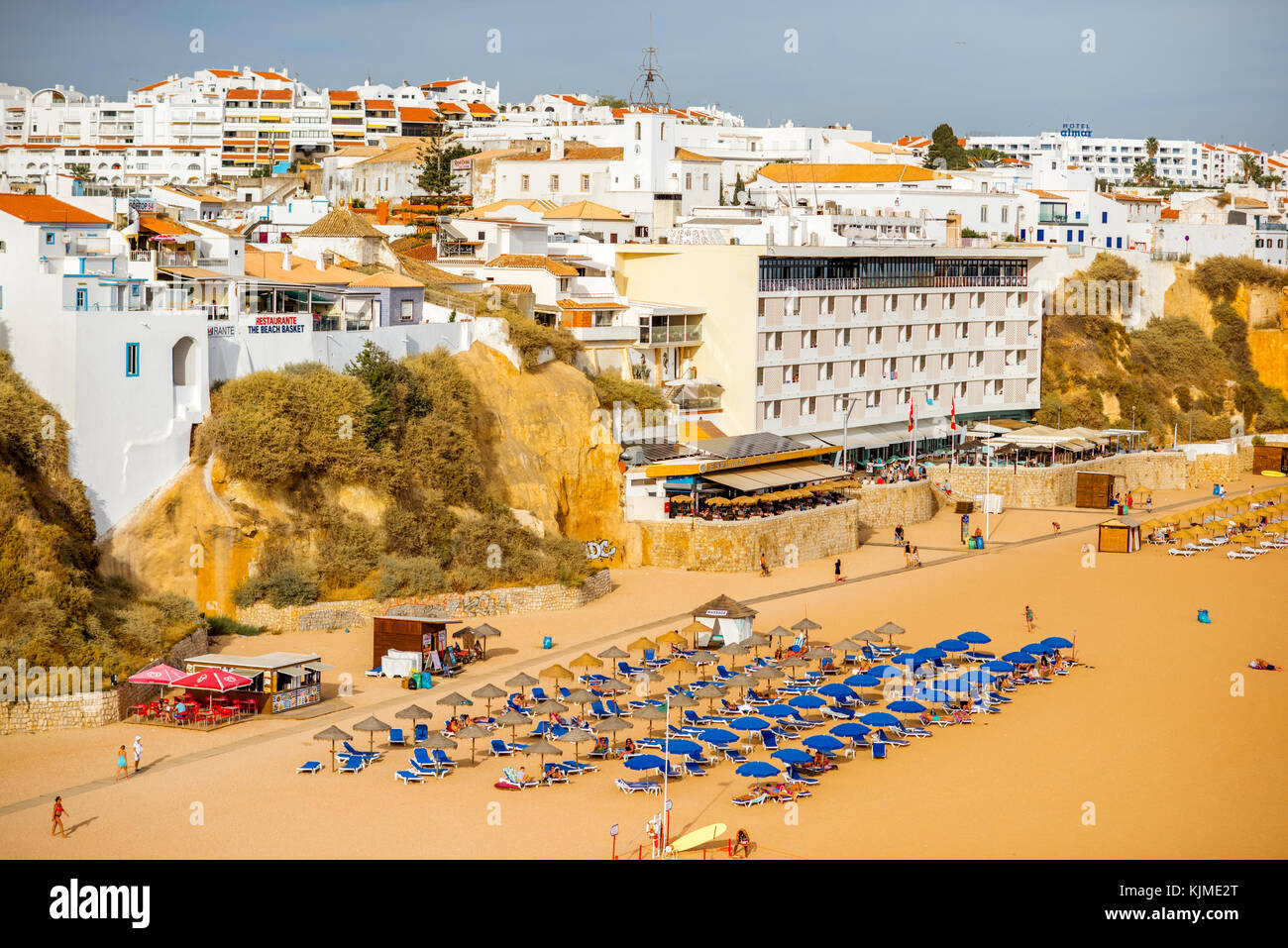 ALBUFEIRA, PORTUGAL - October 01, 2017: View on the beach with people ...