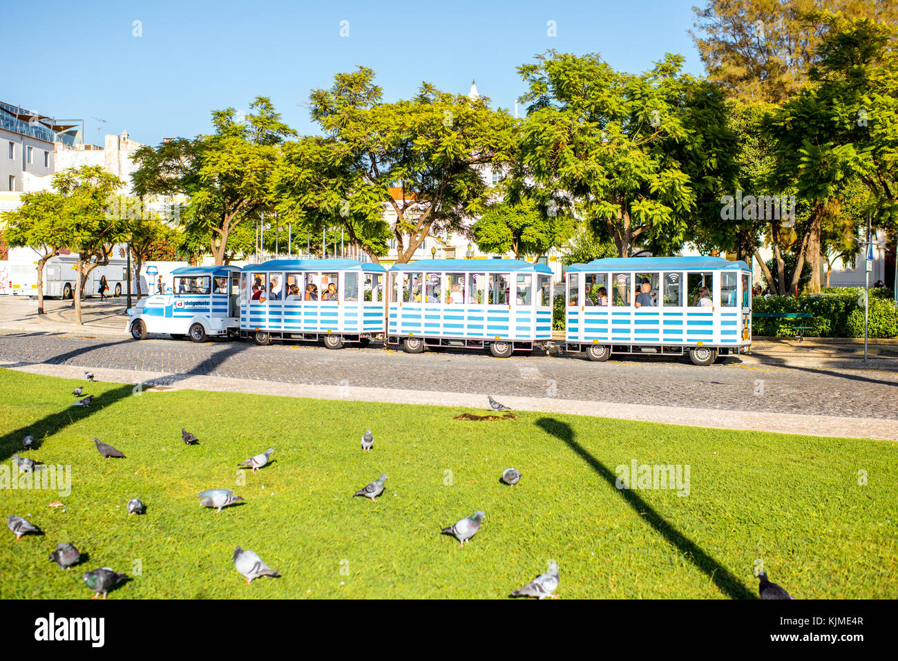 FARO, PORTUGAL - October 02, 2017: Tourist bus standing near the park ...