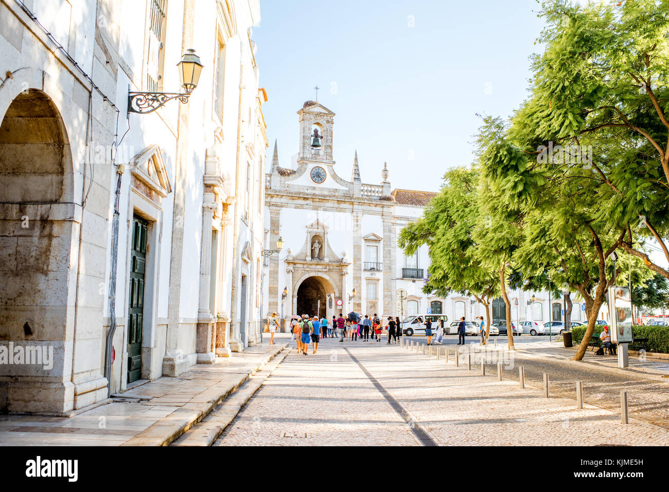 FARO, PORTUGAL - October 02, 2017: View on the park with Cidade arch in ...