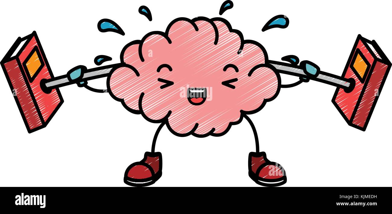 brain with weight lifting kawaii character vector illustration design ...
