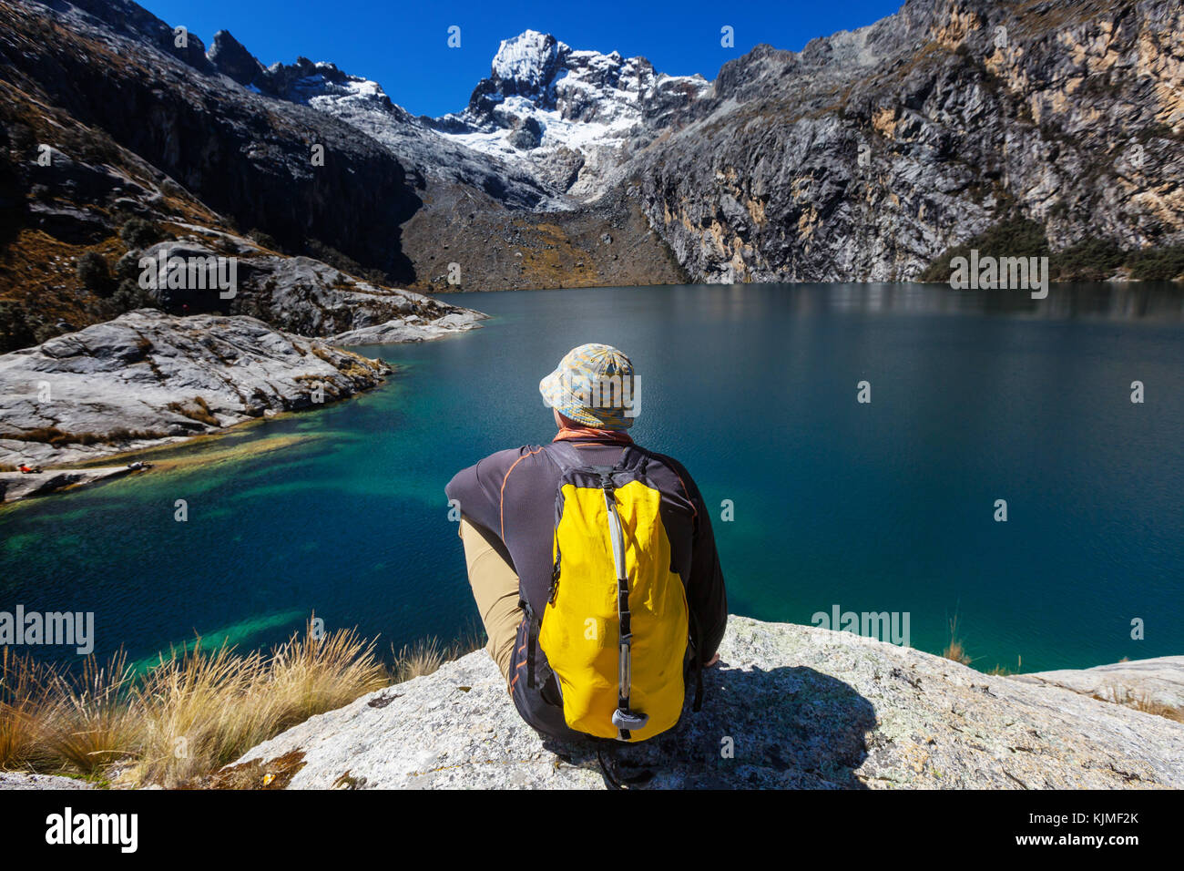 Hiking scene in Cordillera mountains, Peru Stock Photo - Alamy