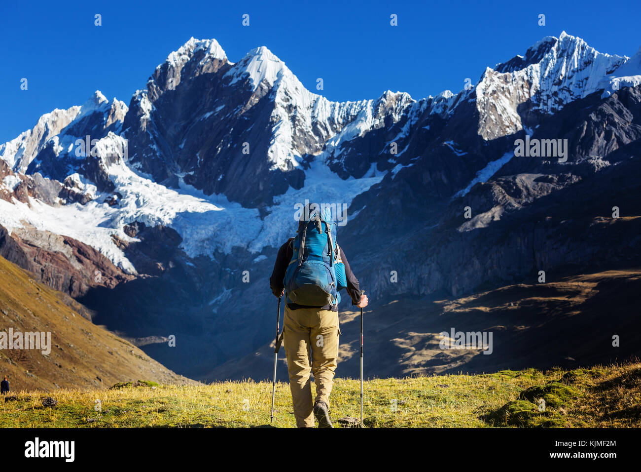 Hiking scene in Cordillera mountains, Peru Stock Photo - Alamy