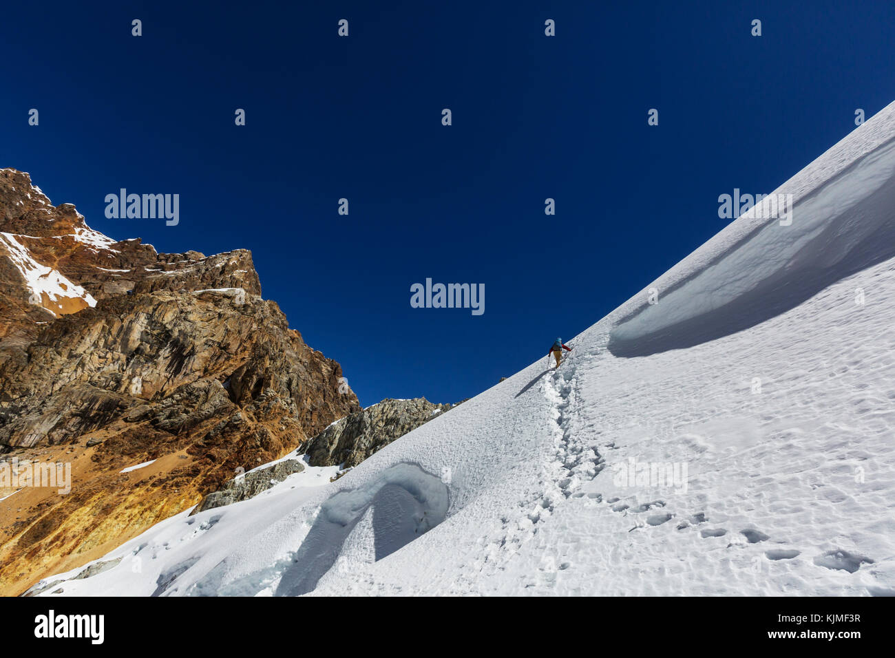 Hiking scene in Cordillera mountains, Peru Stock Photo - Alamy