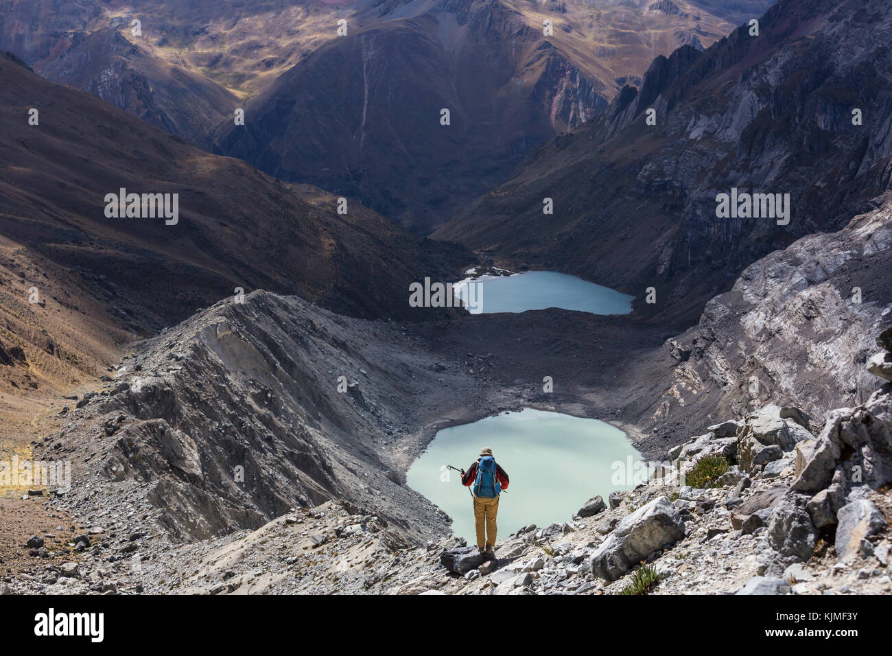 Hiking scene in Cordillera mountains, Peru Stock Photo - Alamy
