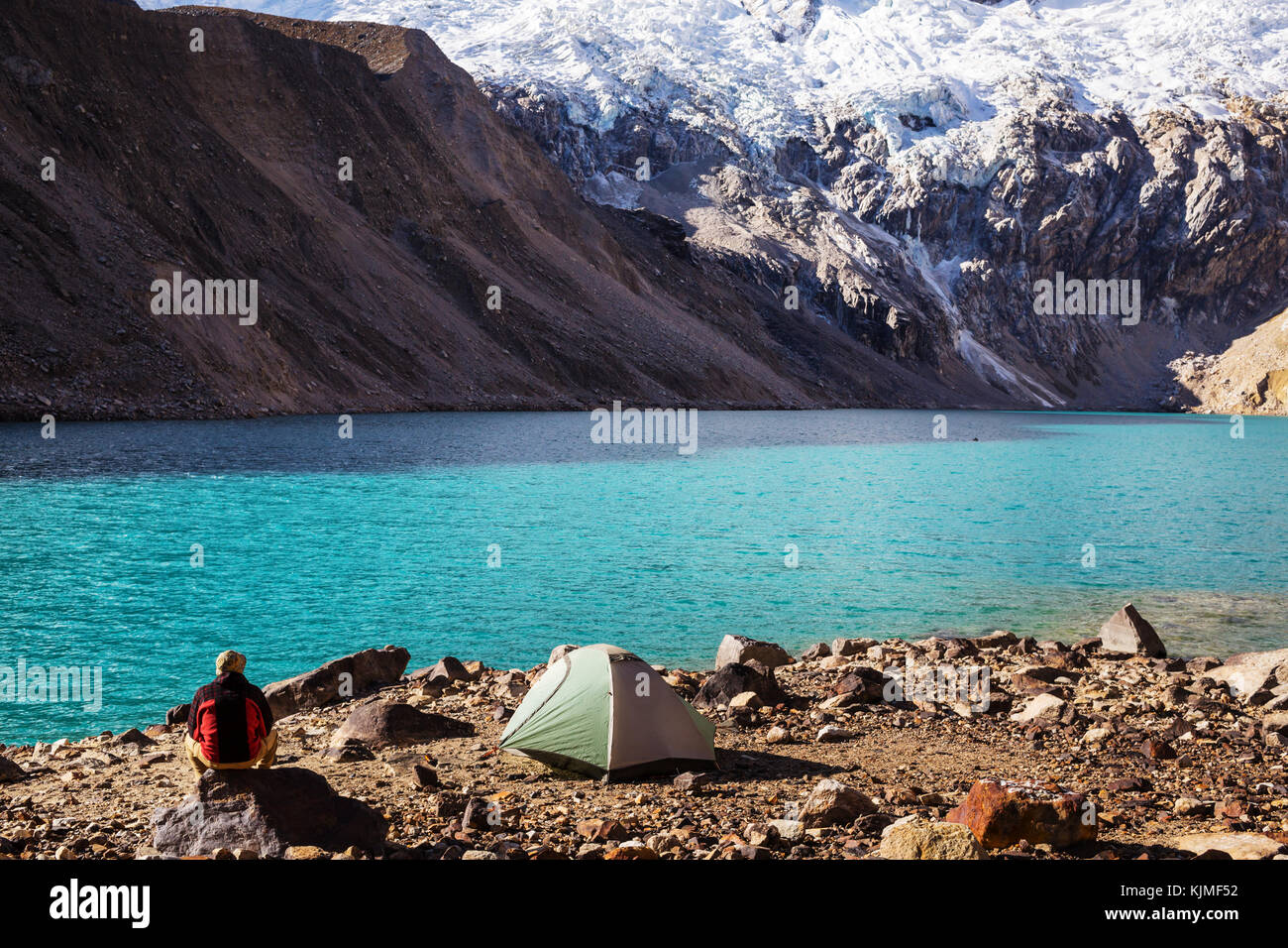 Hiking scene in Cordillera mountains, Peru Stock Photo - Alamy