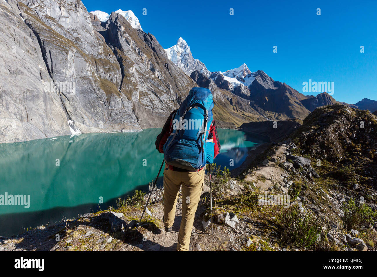Hiking scene in Cordillera mountains, Peru Stock Photo - Alamy