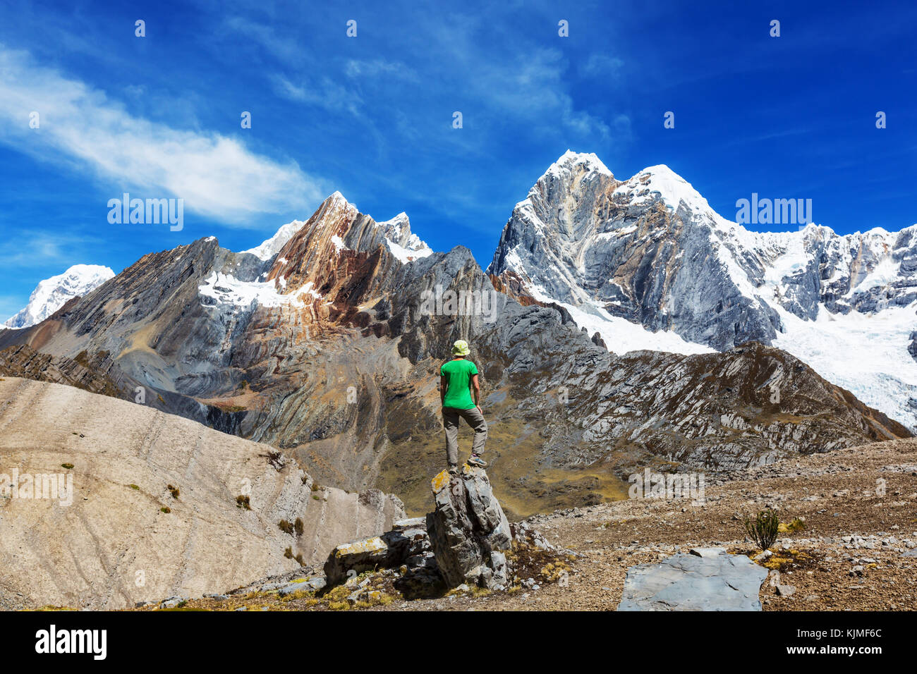 Hiking scene in Cordillera mountains, Peru Stock Photo - Alamy