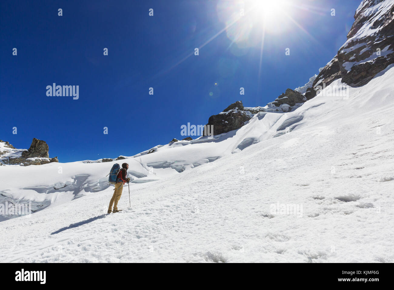 Hiking scene in Cordillera mountains, Peru Stock Photo - Alamy