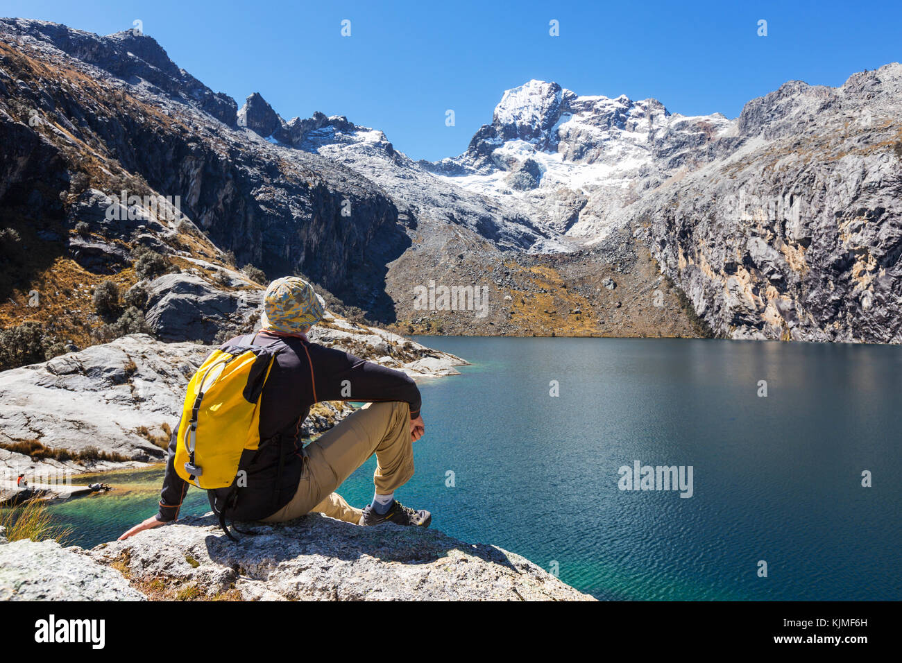 Hiking scene in Cordillera mountains, Peru Stock Photo - Alamy