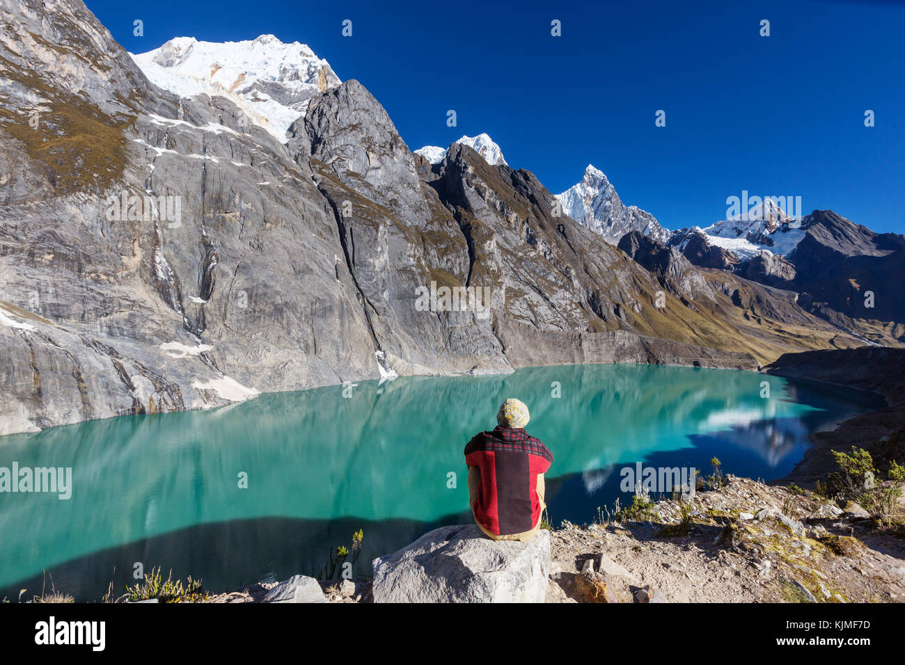 Hiking scene in Cordillera mountains, Peru Stock Photo - Alamy