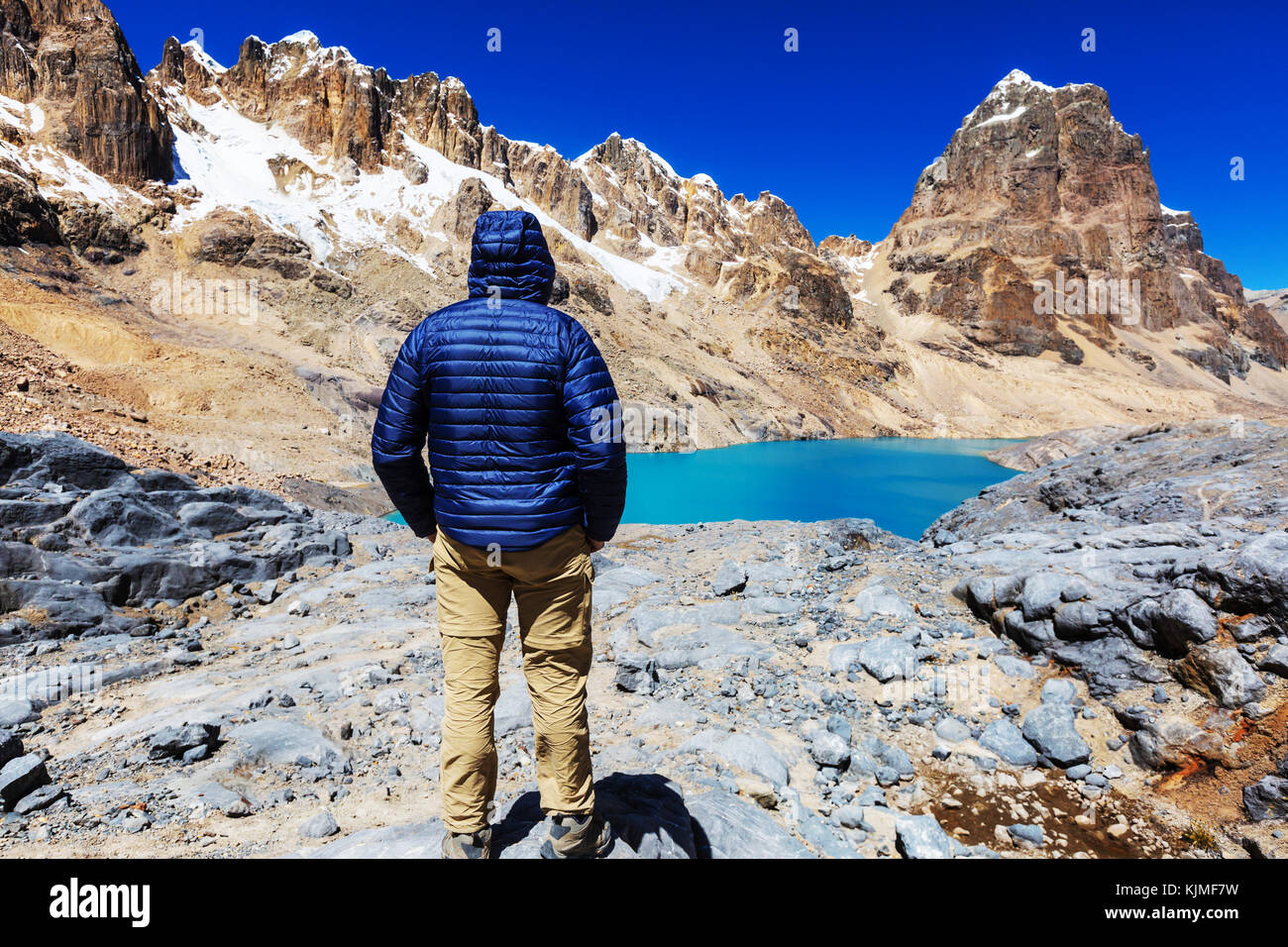 Hiking scene in Cordillera mountains, Peru Stock Photo - Alamy