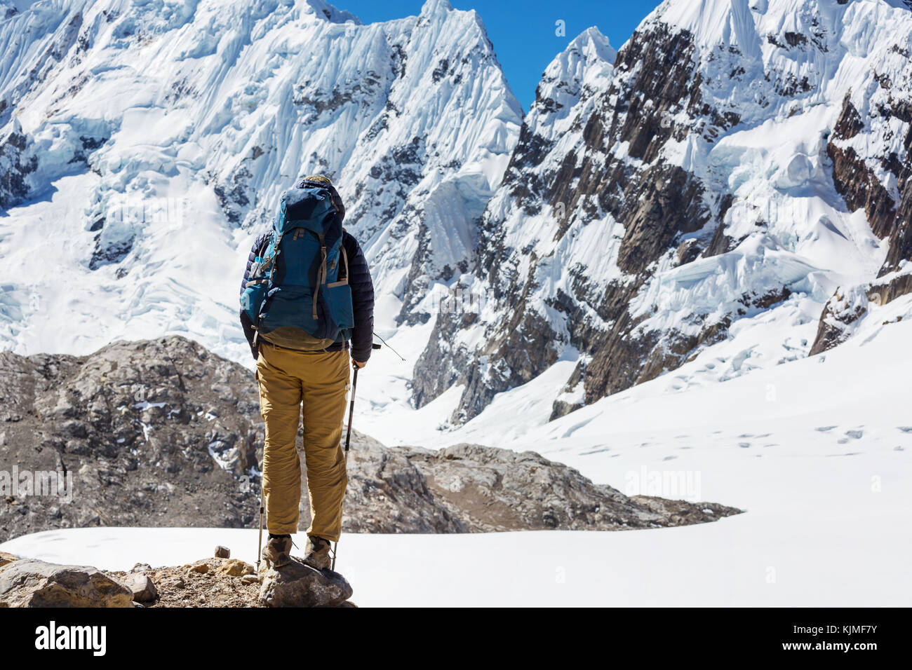 Hiking scene in Cordillera mountains, Peru Stock Photo - Alamy