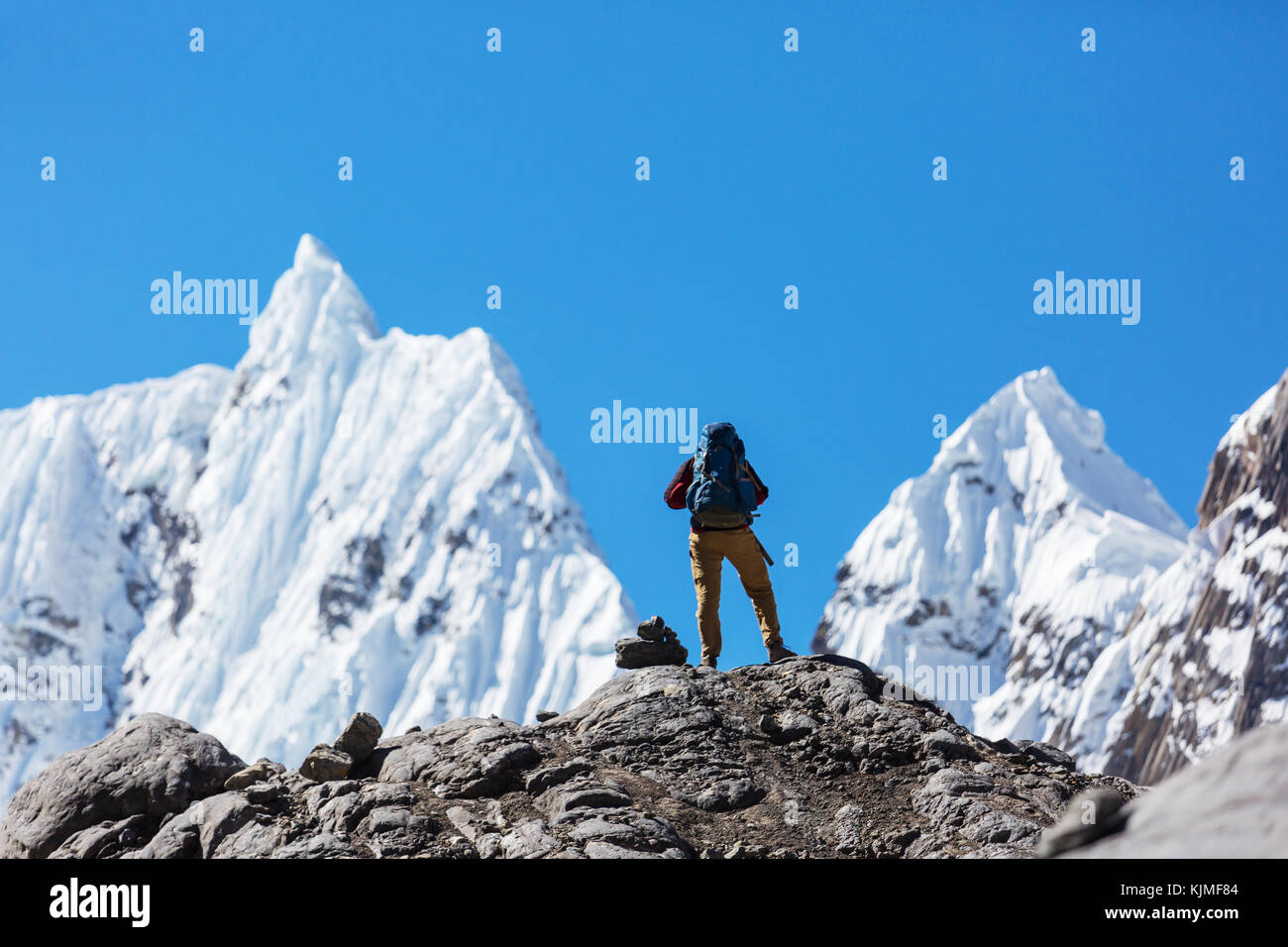Hiking scene in Cordillera mountains, Peru Stock Photo - Alamy