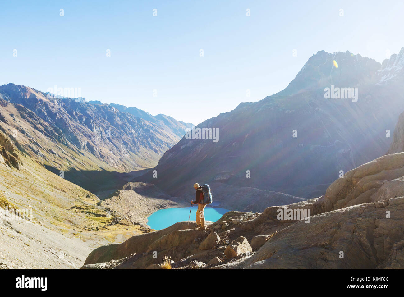 Hiking scene in Cordillera mountains, Peru Stock Photo - Alamy