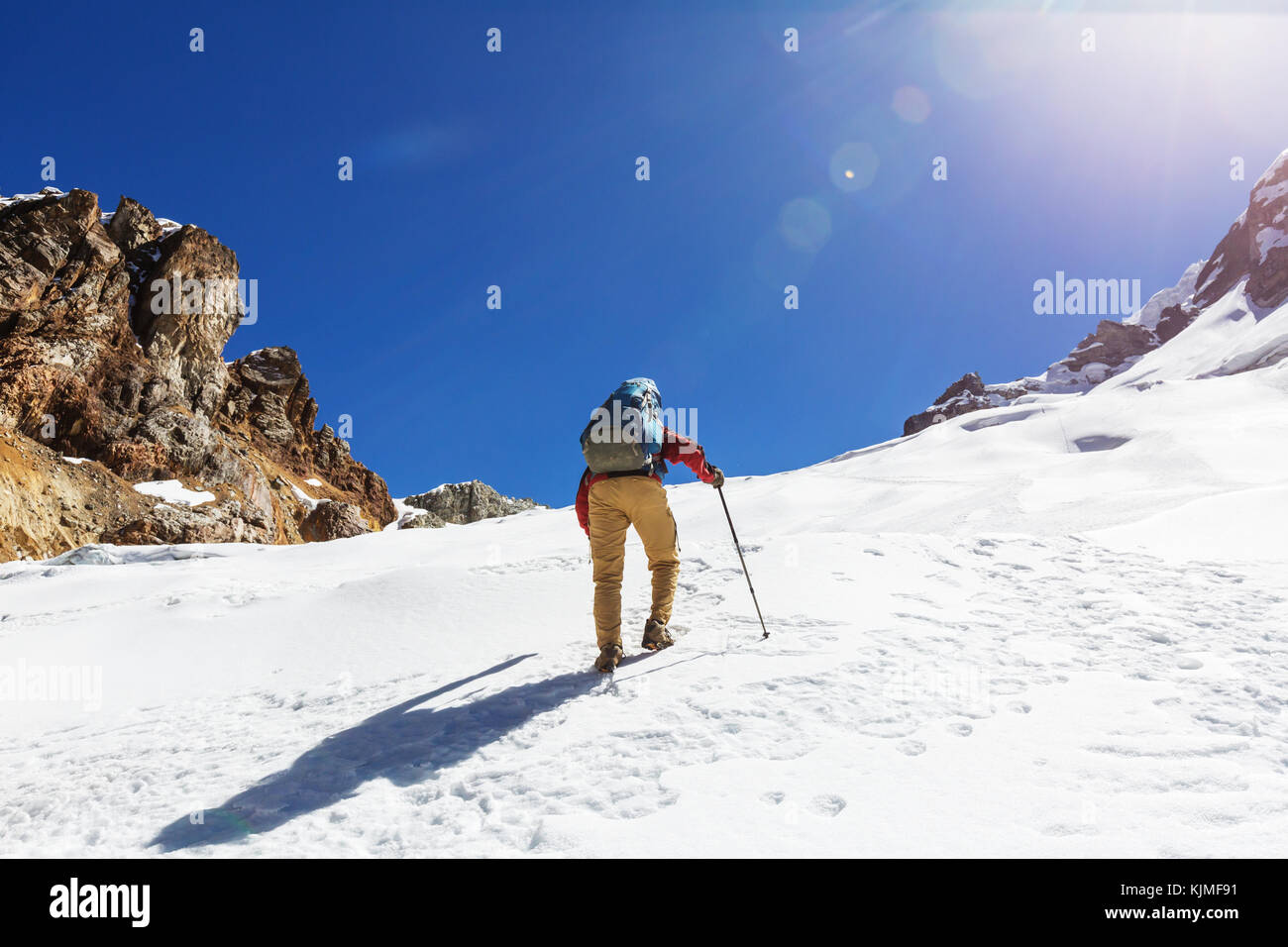 Hiking scene in Cordillera mountains, Peru Stock Photo - Alamy