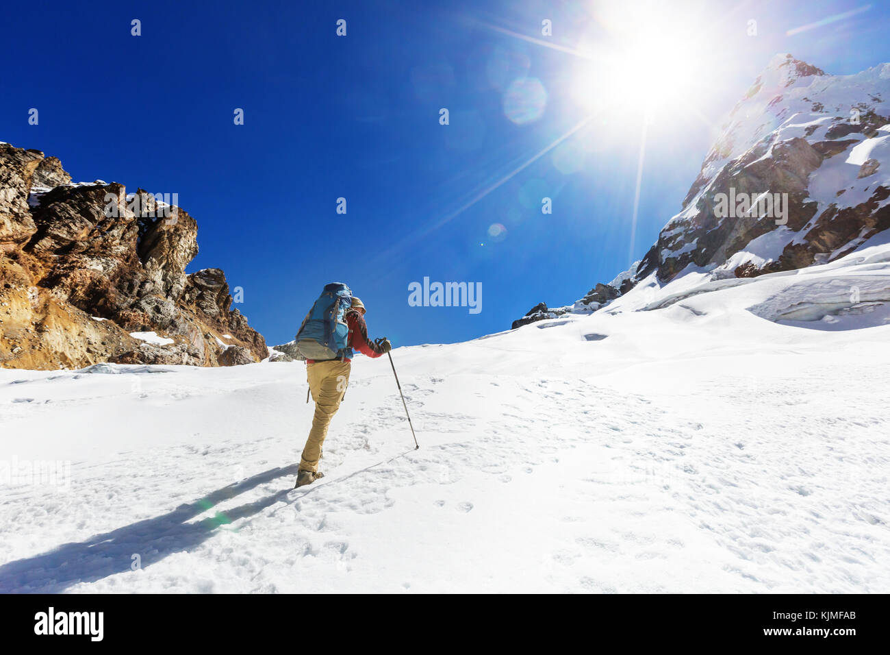 Hiking scene in Cordillera mountains, Peru Stock Photo - Alamy