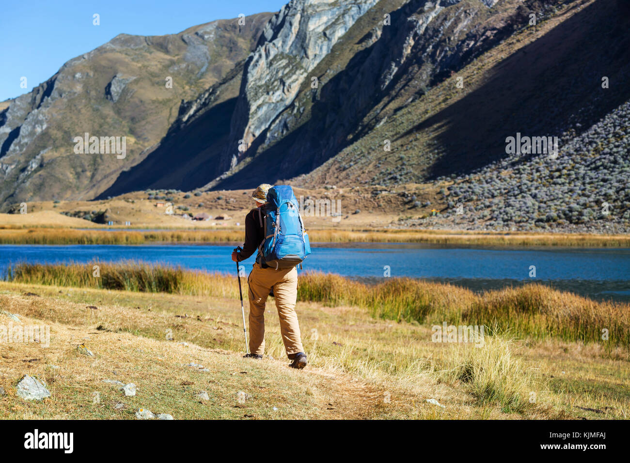 Hiking scene in Cordillera mountains, Peru Stock Photo - Alamy