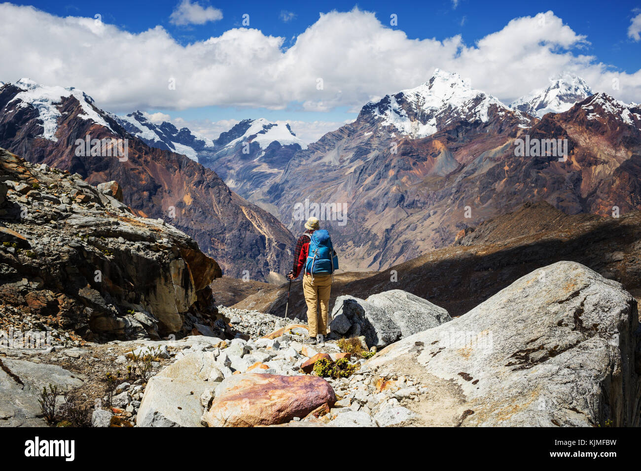 Hiking scene in Cordillera mountains, Peru Stock Photo - Alamy