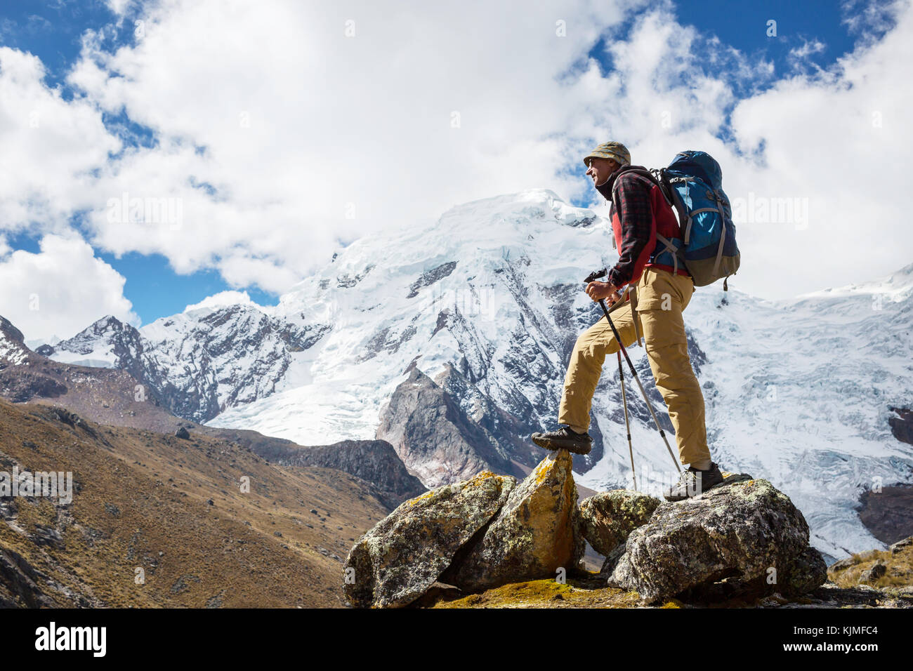 Hiking scene in Cordillera mountains, Peru Stock Photo - Alamy
