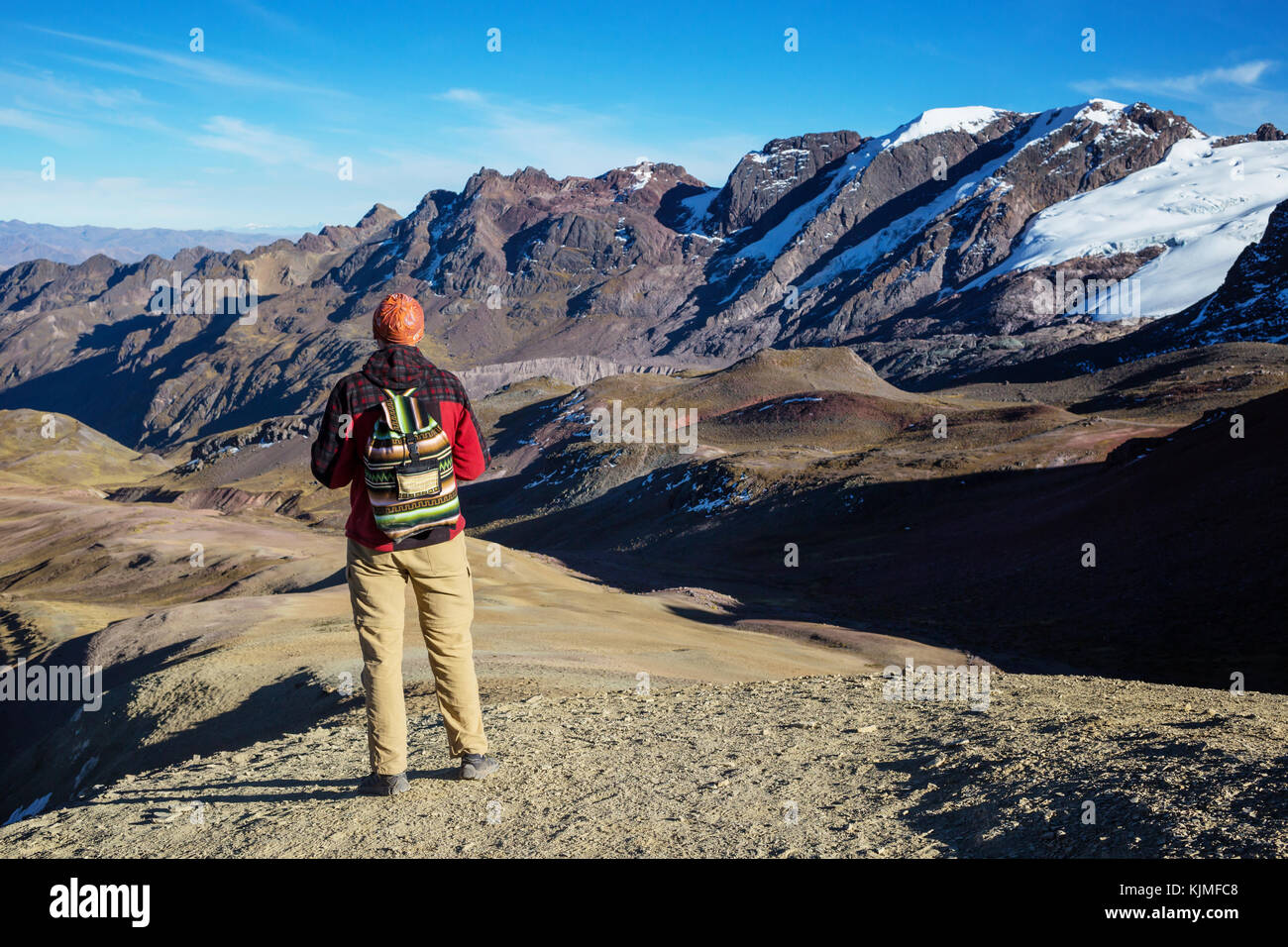 Hiking scene in Cordillera mountains, Peru Stock Photo - Alamy