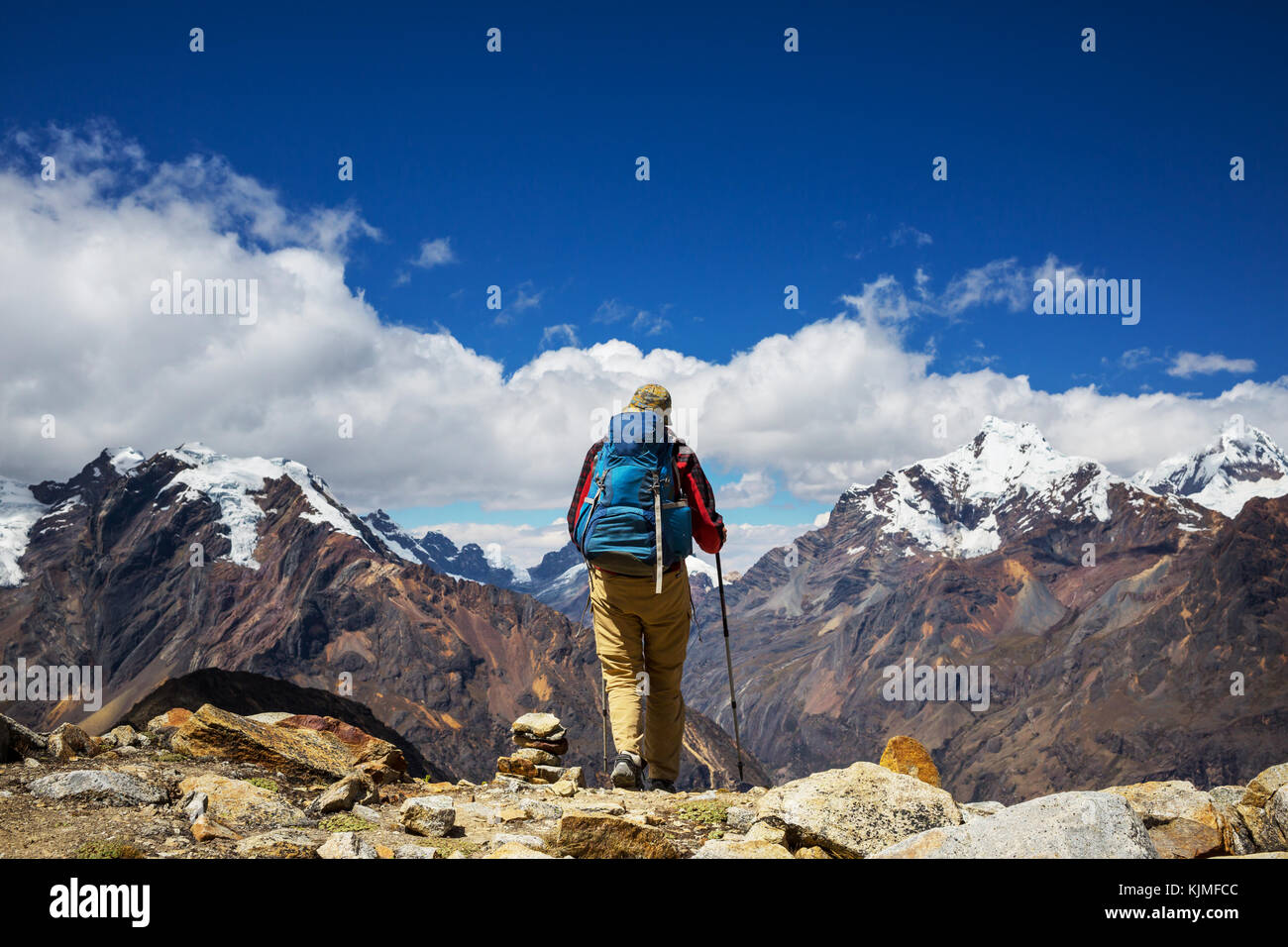 Hiking scene in Cordillera mountains, Peru Stock Photo - Alamy