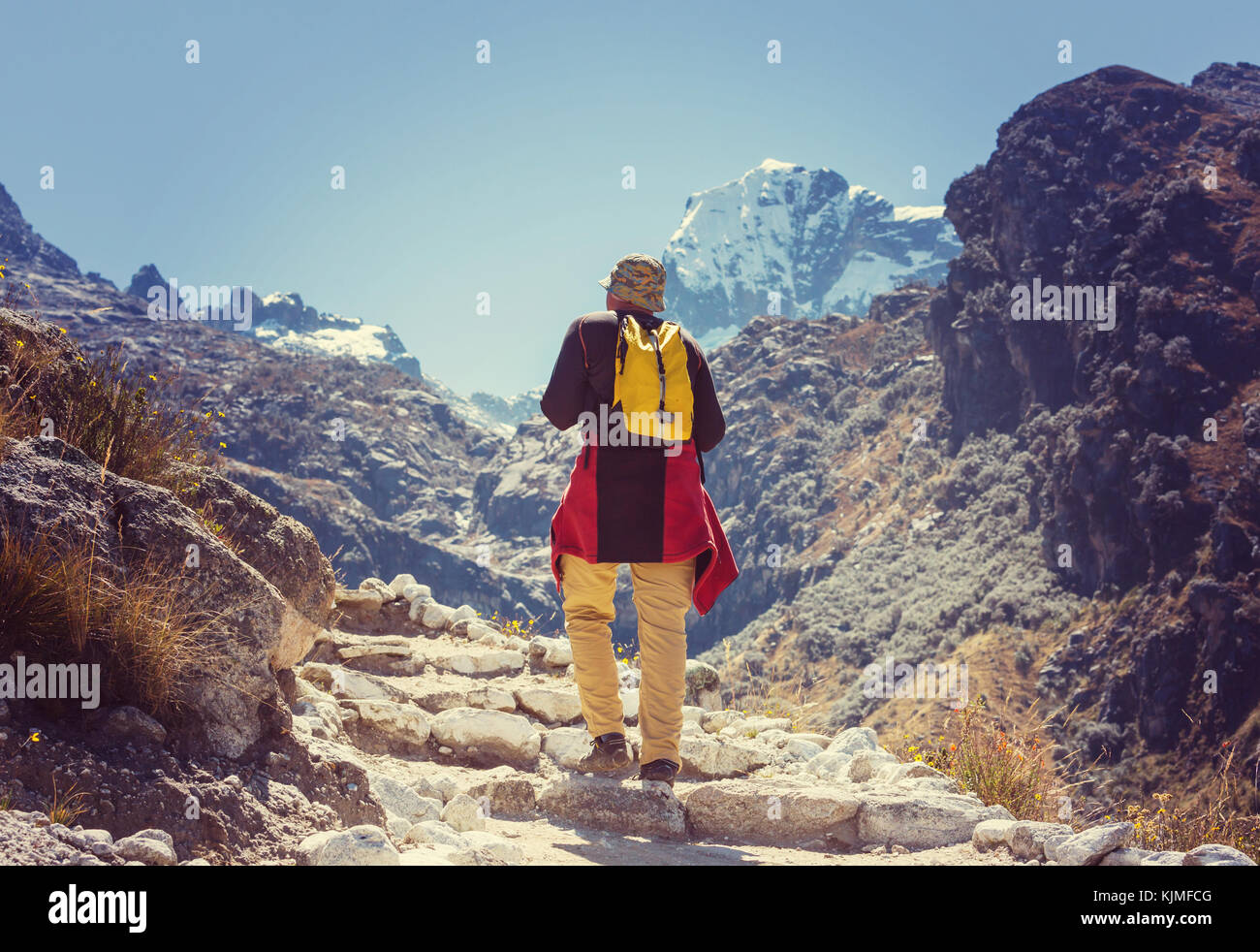 Hiking scene in Cordillera mountains, Peru Stock Photo - Alamy