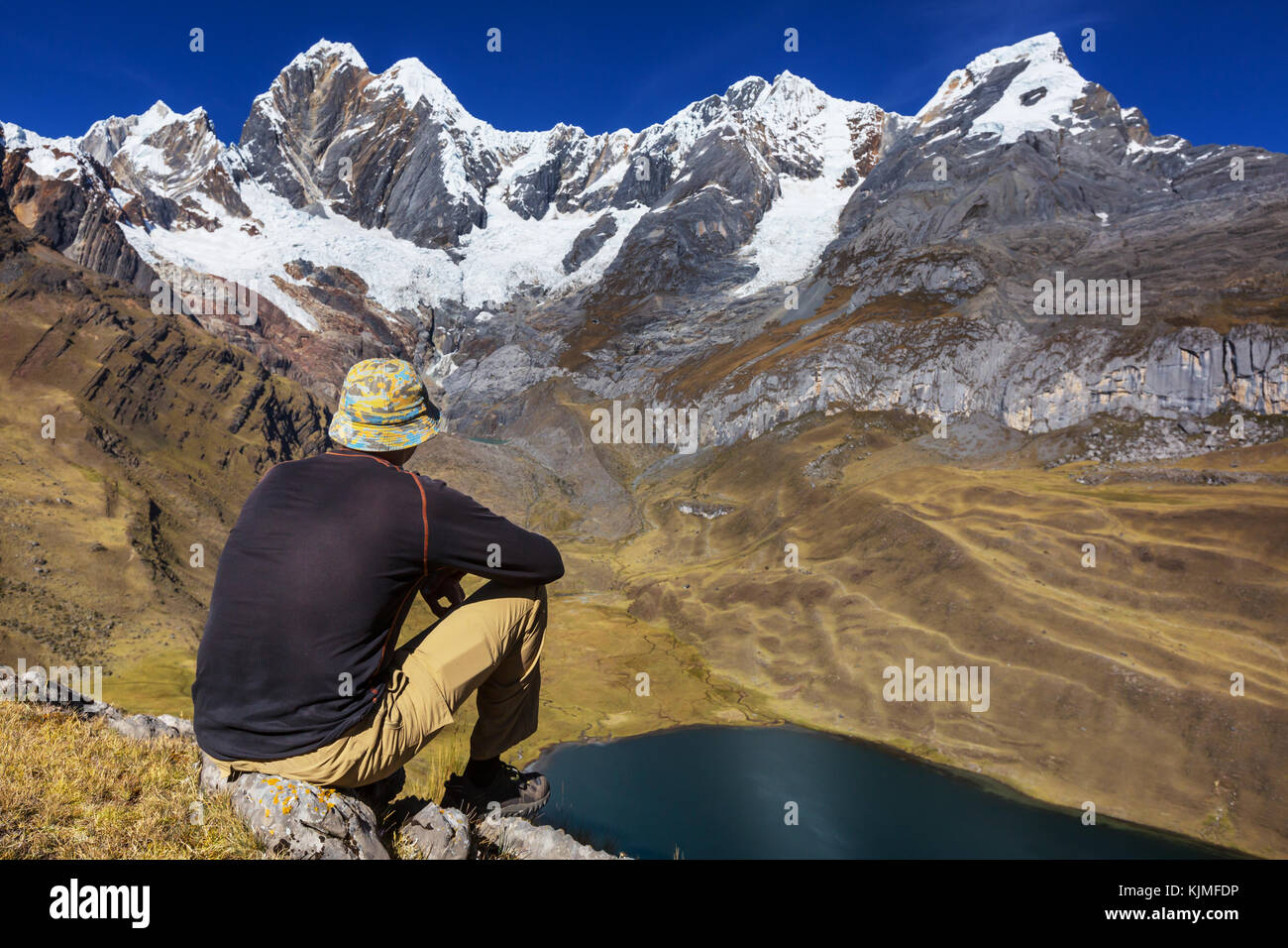 Hiking scene in Cordillera mountains, Peru Stock Photo - Alamy