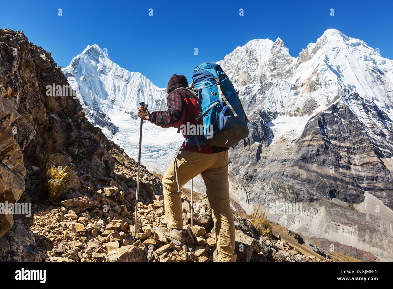 Hiking scene in Cordillera mountains, Peru Stock Photo - Alamy