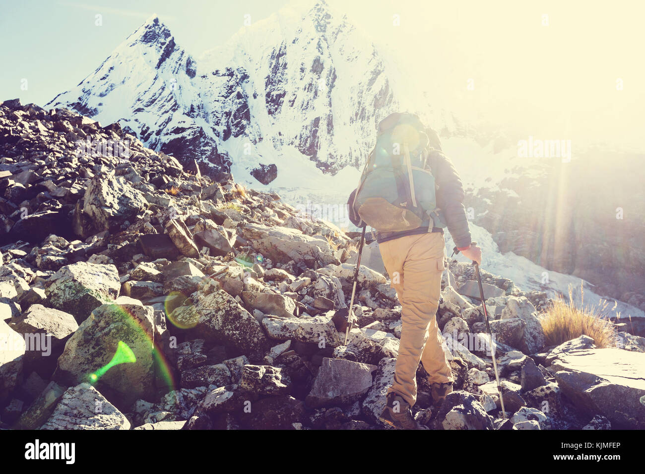 Hiking scene in Cordillera mountains, Peru Stock Photo - Alamy