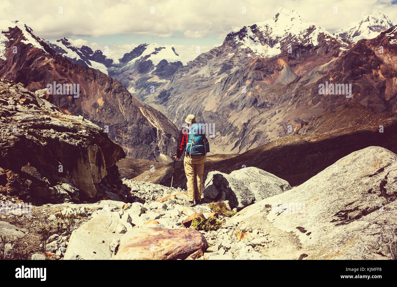 Hiking scene in Cordillera mountains, Peru Stock Photo - Alamy