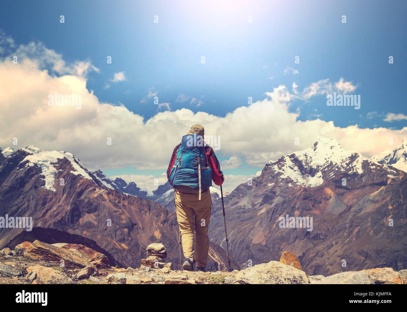 Hiking scene in Cordillera mountains, Peru Stock Photo - Alamy