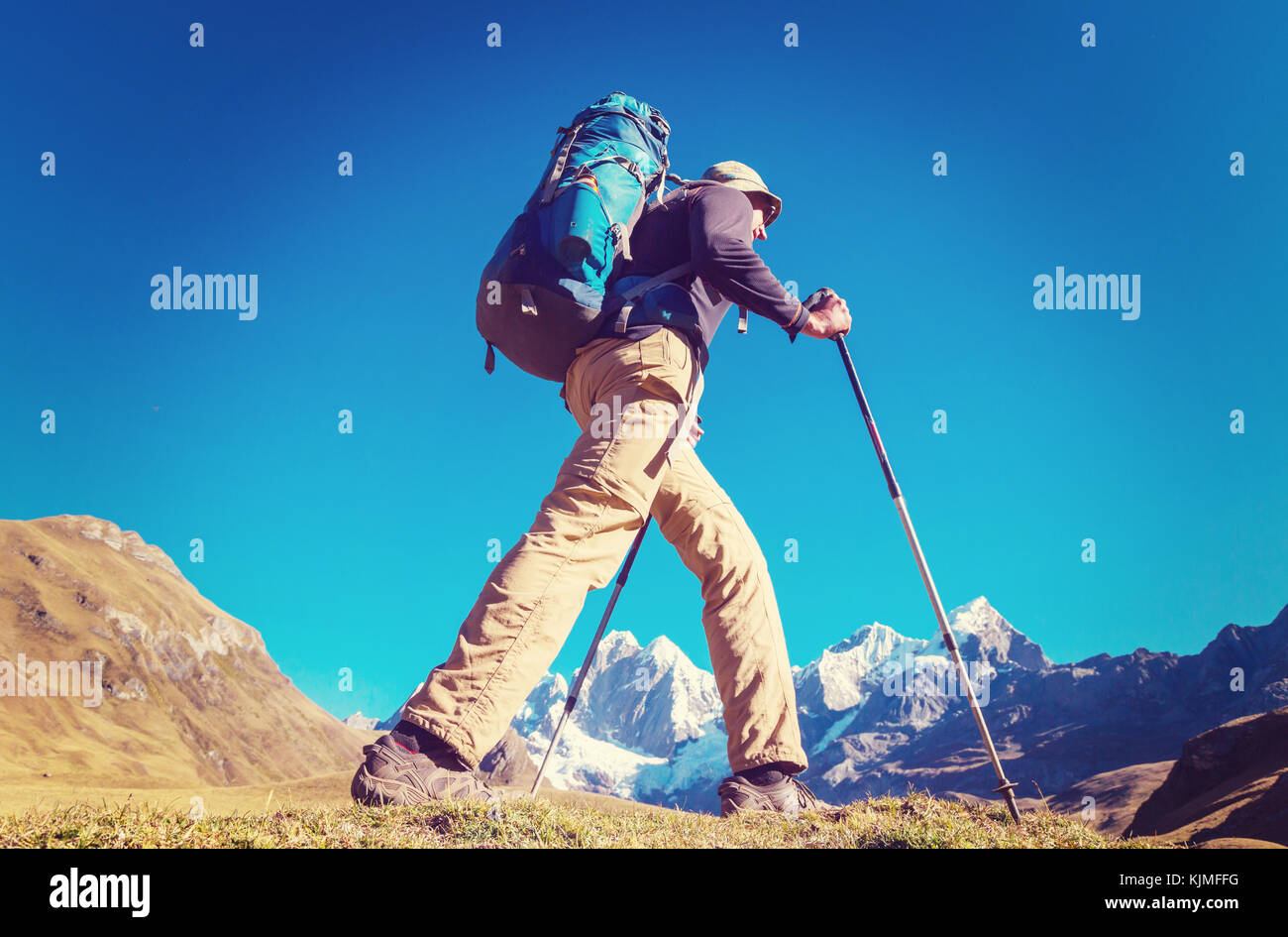 Hiking scene in Cordillera mountains, Peru Stock Photo - Alamy