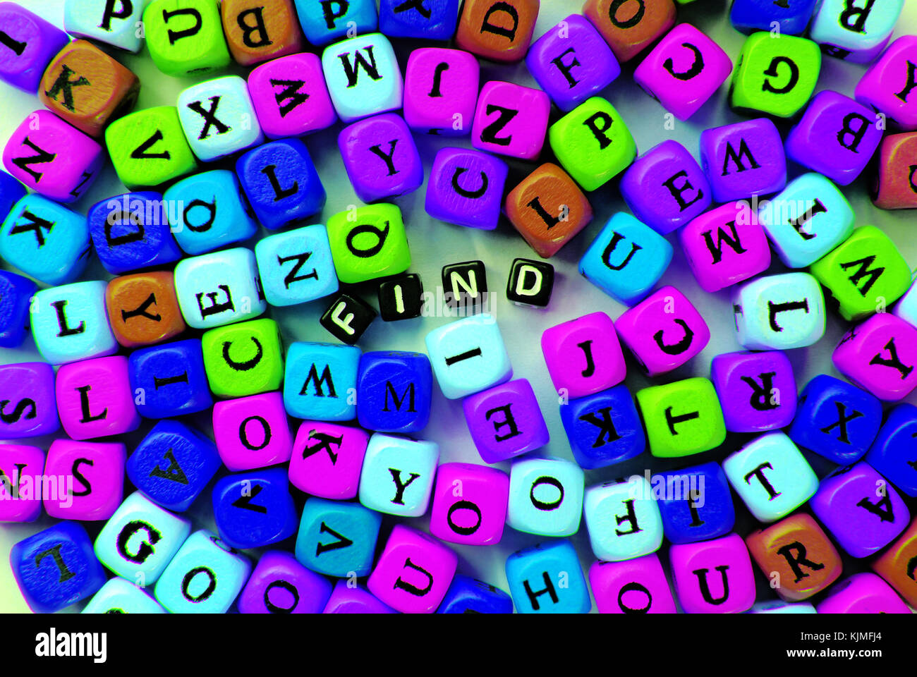muticolor mixed letters and black word find Stock Photo - Alamy