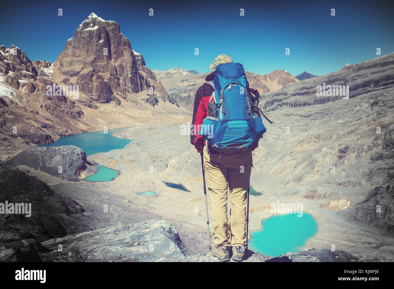 Hiking scene in Cordillera mountains, Peru Stock Photo - Alamy