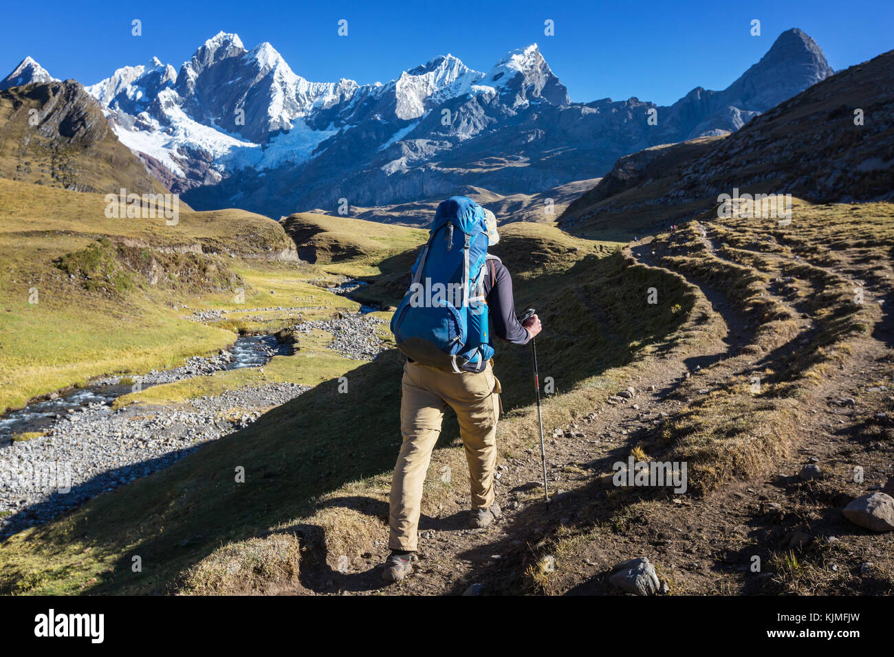 Hiking scene in Cordillera mountains, Peru Stock Photo - Alamy