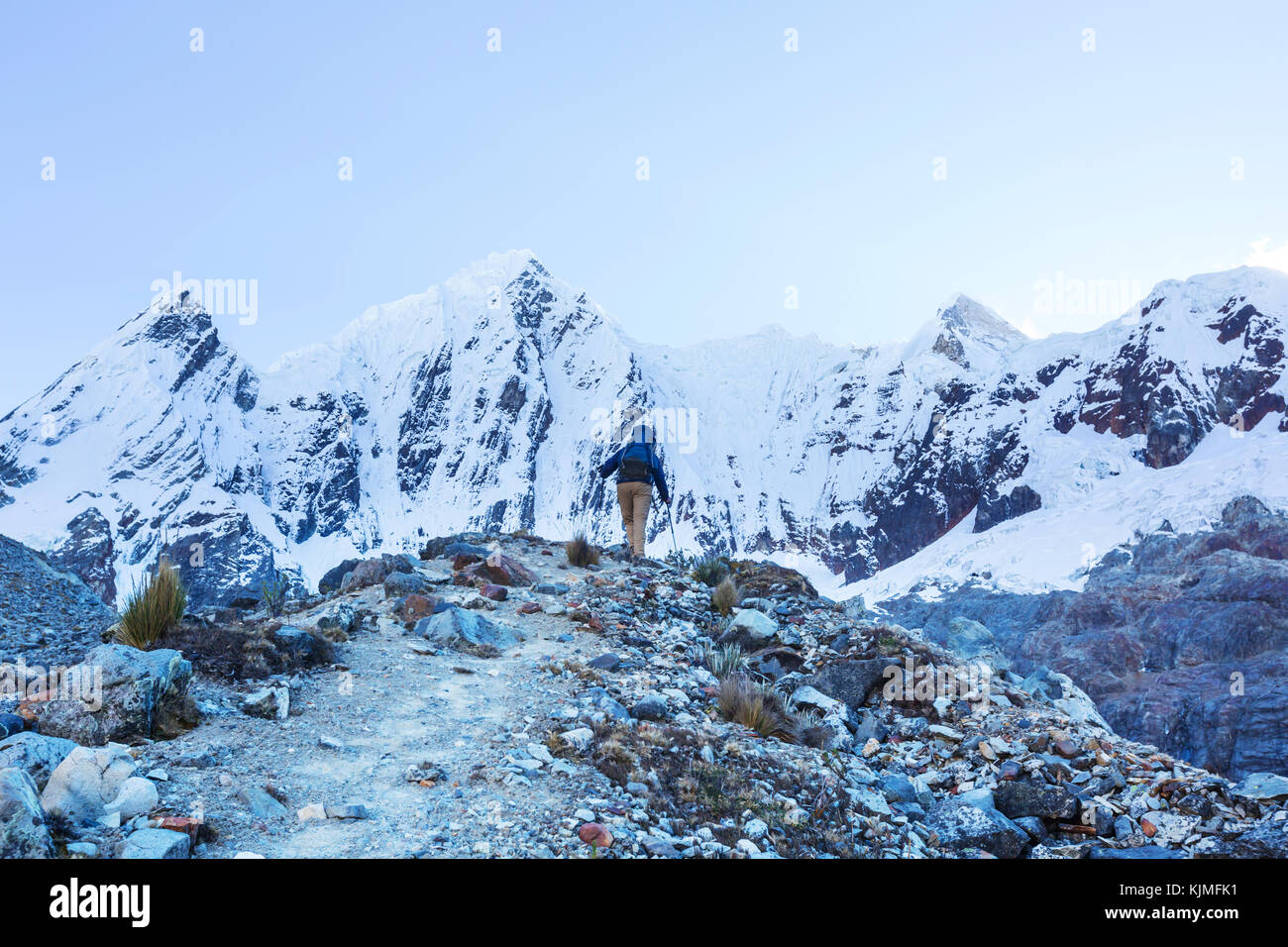 Hiking scene in Cordillera mountains, Peru Stock Photo - Alamy