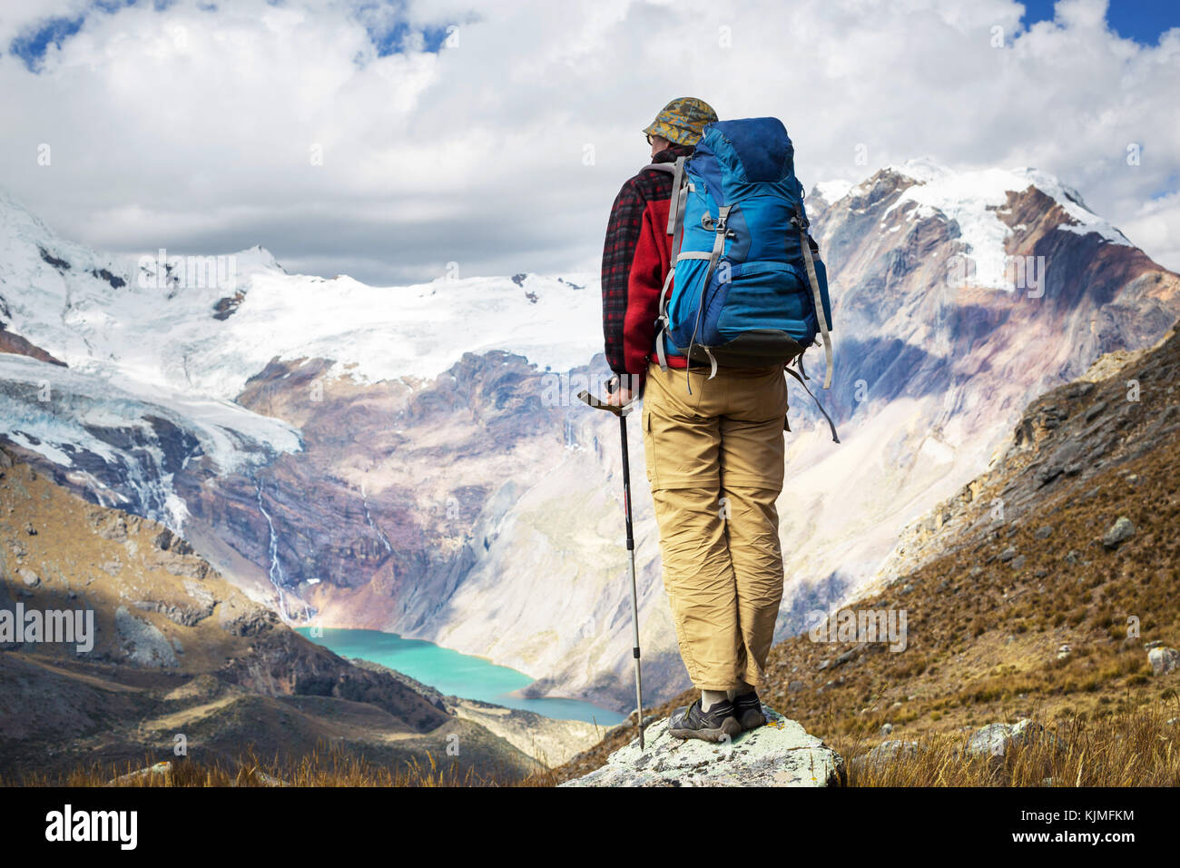 Hiking scene in Cordillera mountains, Peru Stock Photo - Alamy