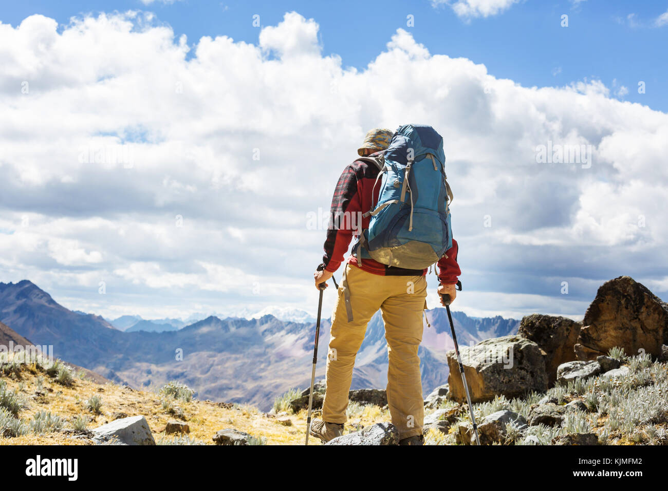 Hiking scene in Cordillera mountains, Peru Stock Photo - Alamy