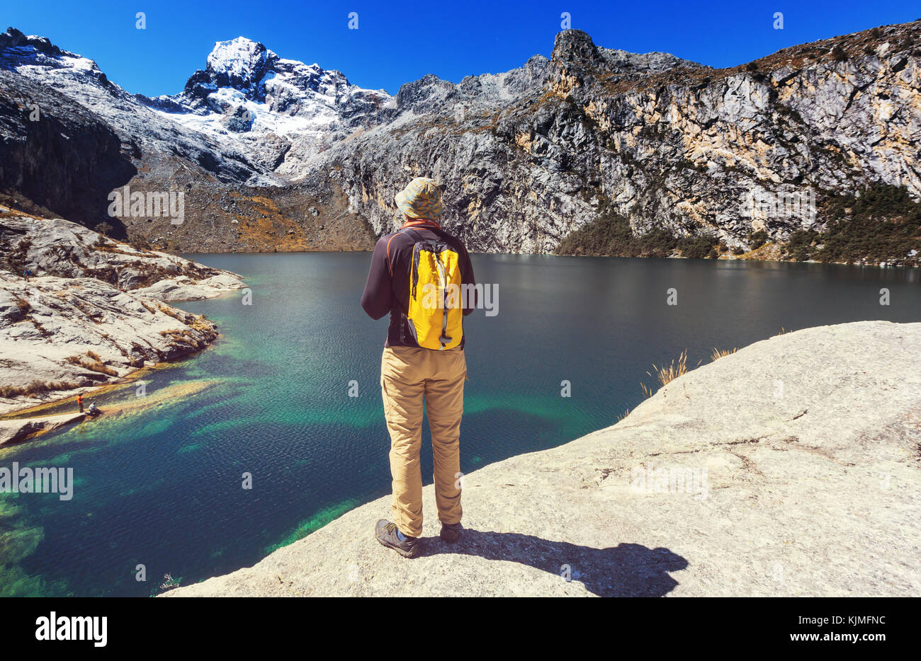 Hiking scene in Cordillera mountains, Peru Stock Photo - Alamy