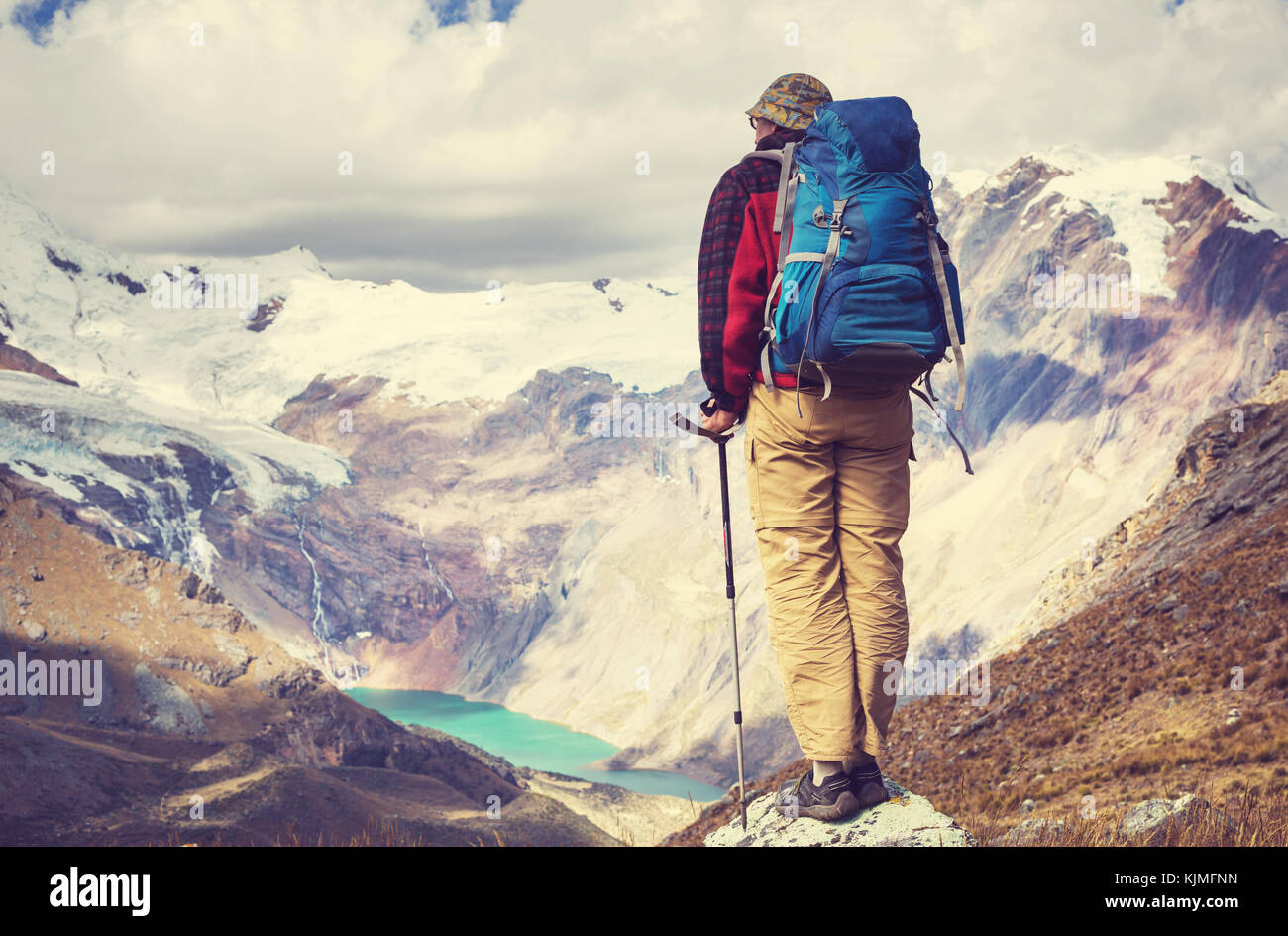 Hiking scene in Cordillera mountains, Peru Stock Photo - Alamy