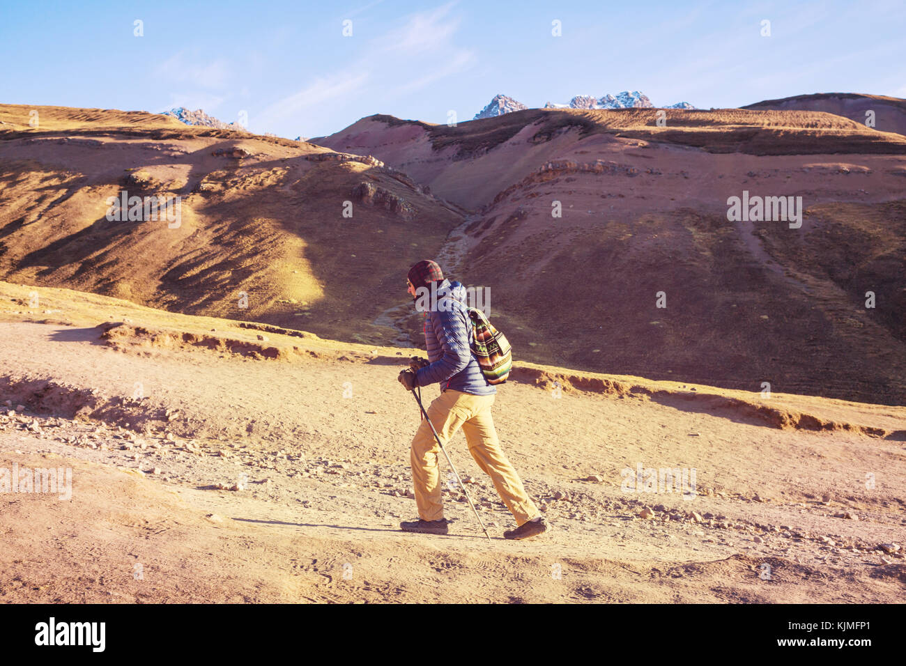 Hiking scene in Cordillera mountains, Peru Stock Photo - Alamy